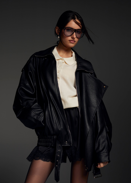 BLACK OVERSIZED FAUX LEATHER JACKET | Trendy Confession
