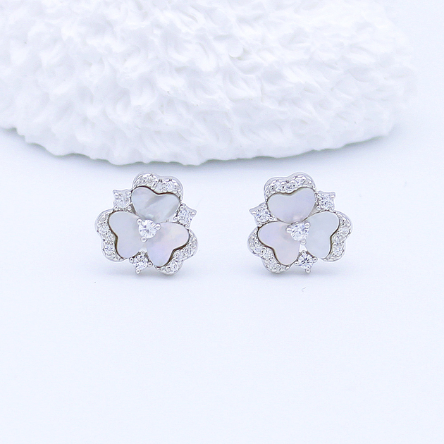 Сребърни обеци с камъни циркон и седеф | Колекция Silver Premium ...