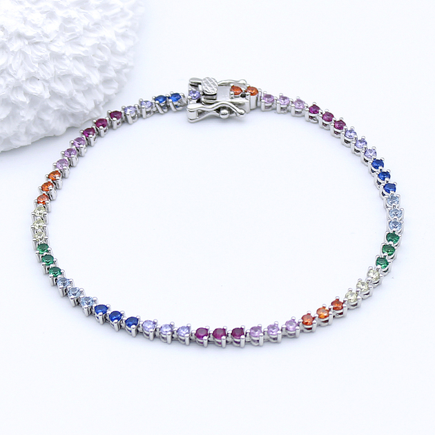 Цветна сребърна тенис гривна | Колекция Silver Premium | Бижута Invoke