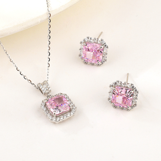 Сребърен комплект розов | Колекция Crushed Ice | Бижута Invoke