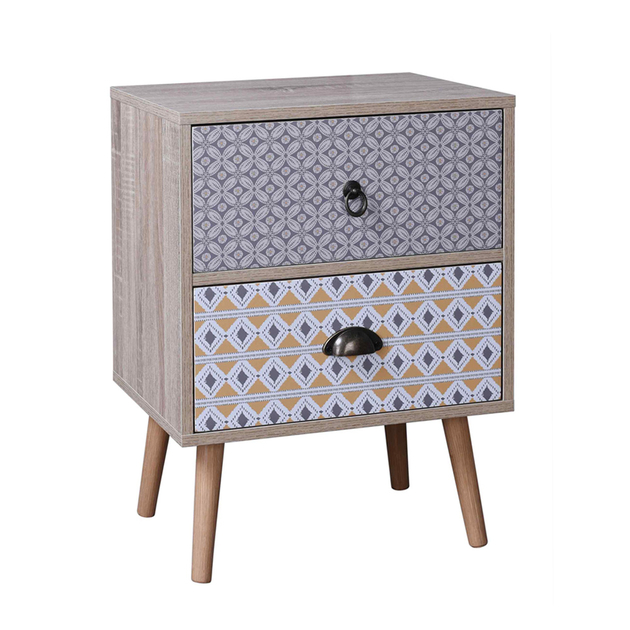 MUSTARD NIGHTSTAND 2DRAWERS CHIPBOARD WITH MELAMINE CARTA SONOMA WITH ...