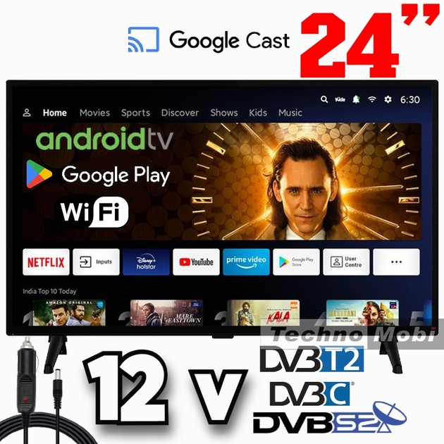Смарт телевизор на 12 волта, Android 24SMART12V, 24 инча, Wi-Fi, Google Cast, Google Play ...