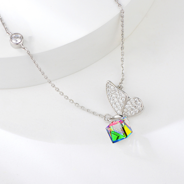 Сребърно колие Пеперуда Цветен Кристал | колекция Delicate Silver ...